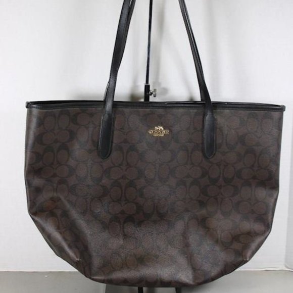 Coach | Bags | Coach City Tote In Signature Canvas Black Brown | Poshmark